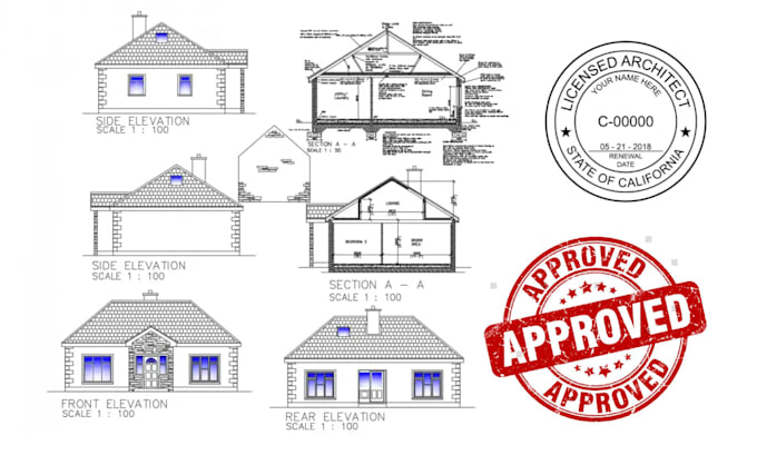 Sign stamp and review architectural drawing 2dfloorplan site plan in ...