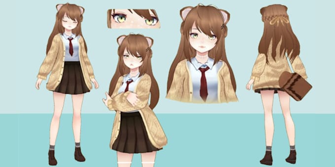 Draw vtuber reference sheet character sheet live 2d vtuber model in ...