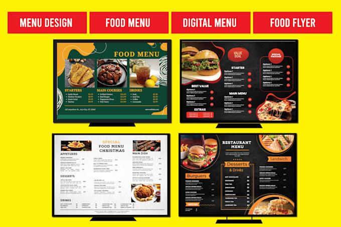 Design digital menu board restaurant menu modern food flyer food menu card by Tishahashan | Fiverr