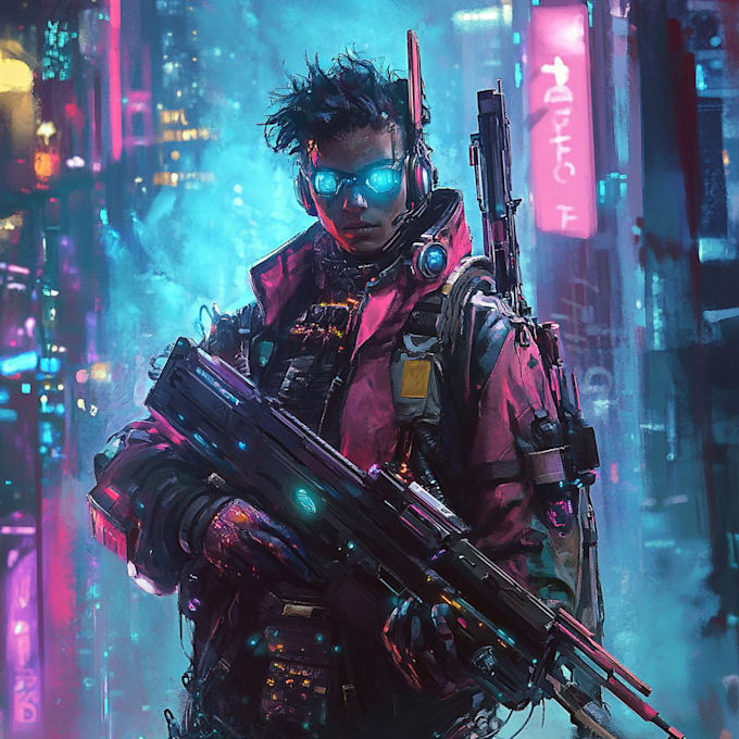 Design cyberpunk and fantasy character splash art by Kirstenen | Fiverr
