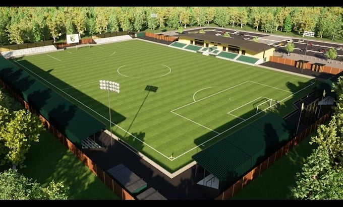 Design 3d stadium, sport facility, sports pitch with character and ...