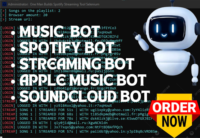 Code music streaming bot spotify bot apple music bot streaming bot in python by Relonfaz | Fiverr