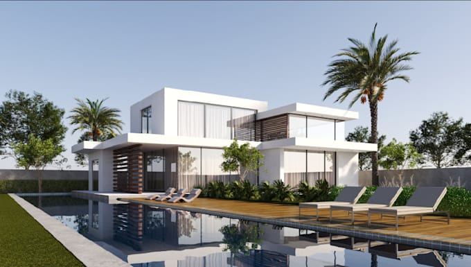 Rebuild luxury villa, render apartment elevation, modern interior ...