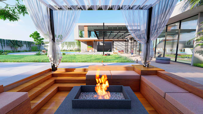 Design garden, pool, patio, gazebo, cabana and fire pit 3d model and ...