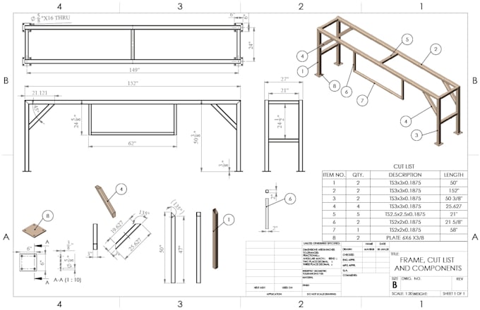 Create model and drawing to fabricate different structures, cart ...