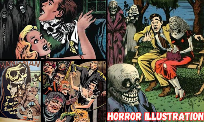 Draw retro vintage comic horror comic illustration dark art horror ...