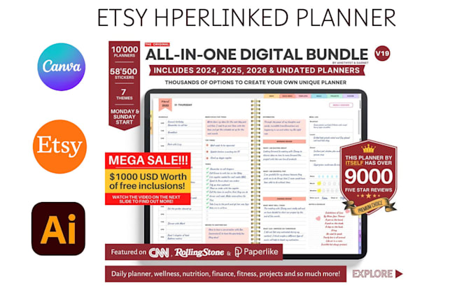 Design responsive etsy digital planner, etsy hyperlinked planner, etsy ...