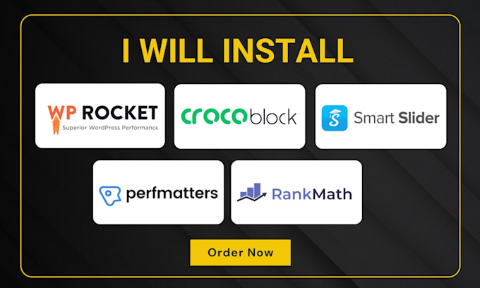 Install wp rocket, perfmatters, crocoblock, smart slider and rankmath ...