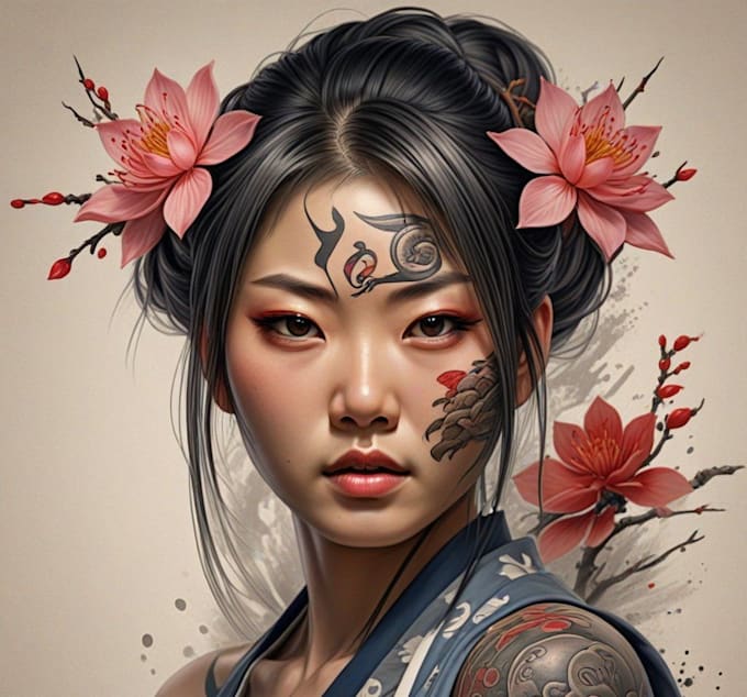 Design a japanese henna mask tattoo for you by Komodyp | Fiverr