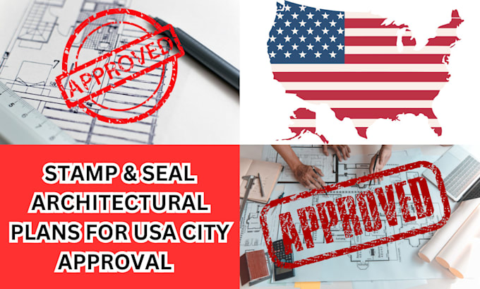 Stamp, sign city approval, architecture drawings, usa city approval ...