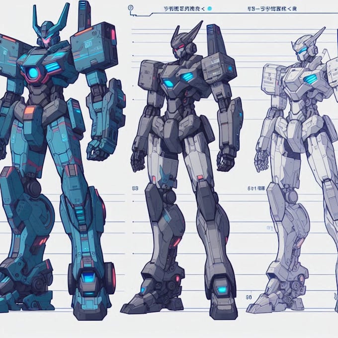 Draw mecha and robot reference sheet in anime style by Destinccoy | Fiverr