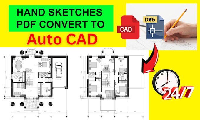 Convert hand sketches, pdf to auto cad drawing by Sugandini | Fiverr