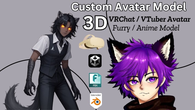 Model 3d custom avatar, vrchat avatar vtuber avatar furry anime vrc ...