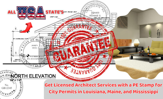 Licensed architect usa pe stamp, city permit for louisiana, maine ...