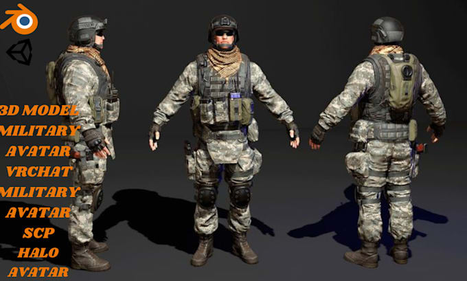 Custom 3d vrchat avatar, military avatar, halo avatar, scp model, vrc ...