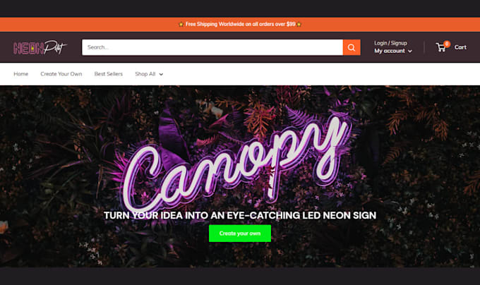 Build luxury neon shopify store neon light store custom neon ...