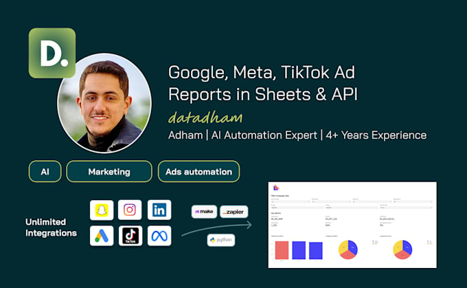 Automate ad reporting from google ads meta and tiktok to sheets api or csv by Datadham | Fiverr