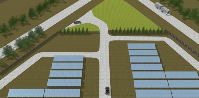 Visualized solar farm layout,photovotaic,landscape,factory building,3d ...