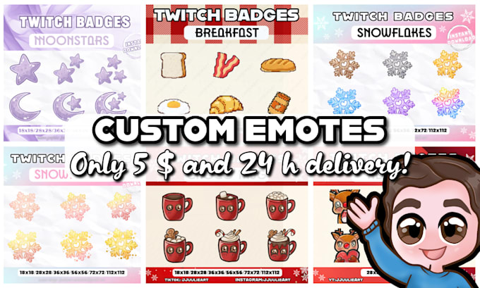 Draw custom twitch, kick emotes, badges in 24 hours by Jjuulie | Fiverr