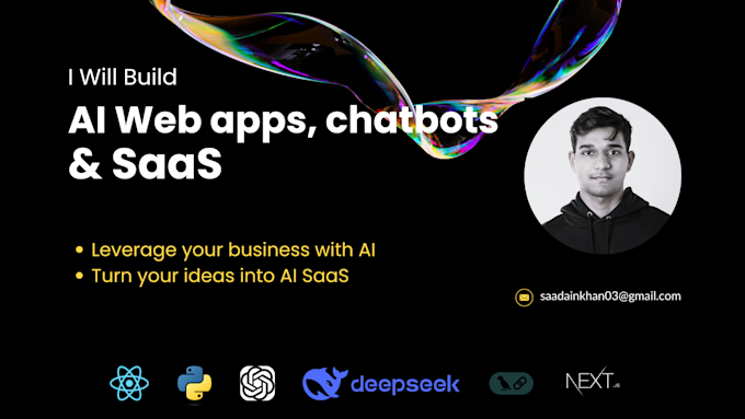 Develop ai web app, ai agent, chatbot with openai, deepseek, langchain by Khan_saadain | Fiverr