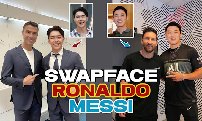 Photoshop swap face take a photo with your idol, ronaldo, messi, kpop ...