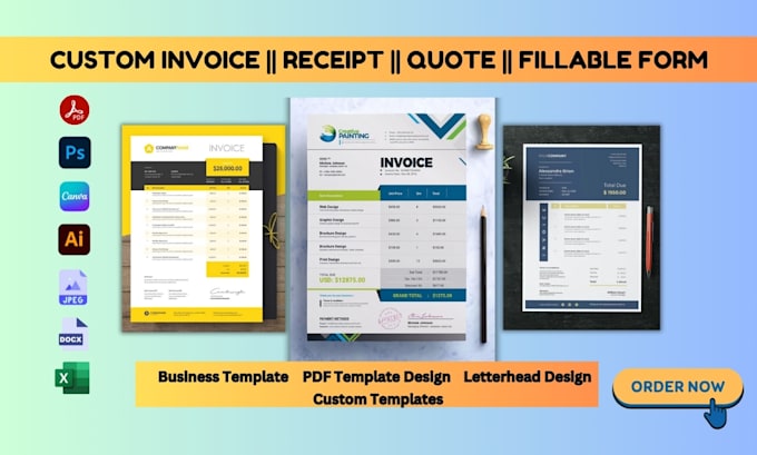 Design custom invoice, letterhead, receipt, fillable pdf template, order form by Marklennon155 ...