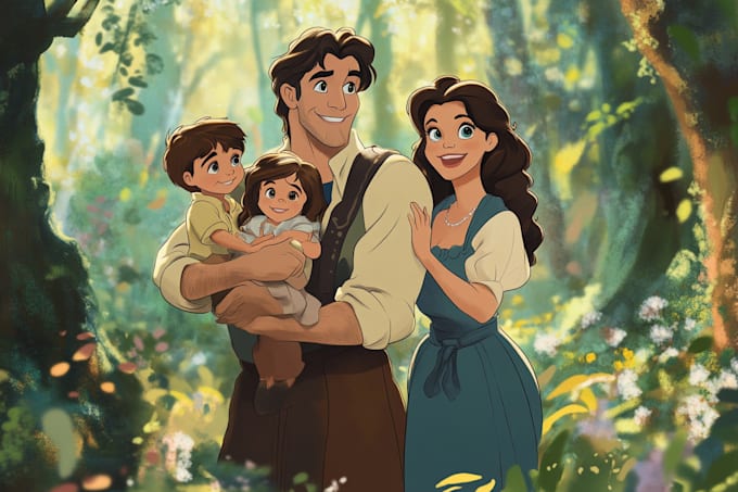 Design a professional disney family portrait by Aberansey | Fiverr