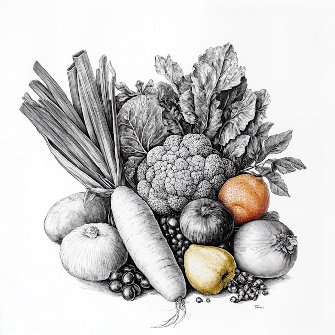 Draw realistic vegetables, fruits, flowers and botanical plants by ...