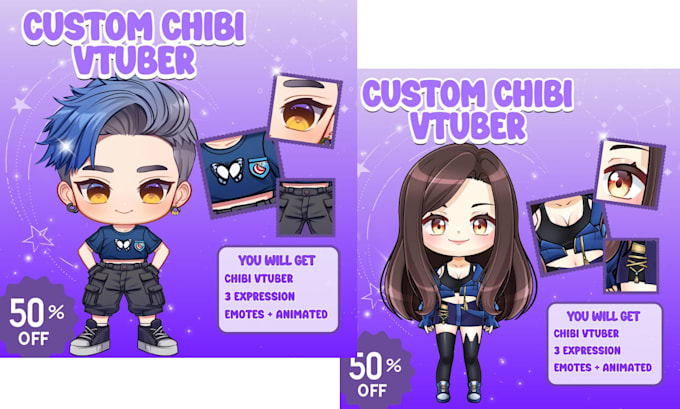 Draw animated chibi art vtuber model, pet vtuber, chibi pngtuber ...