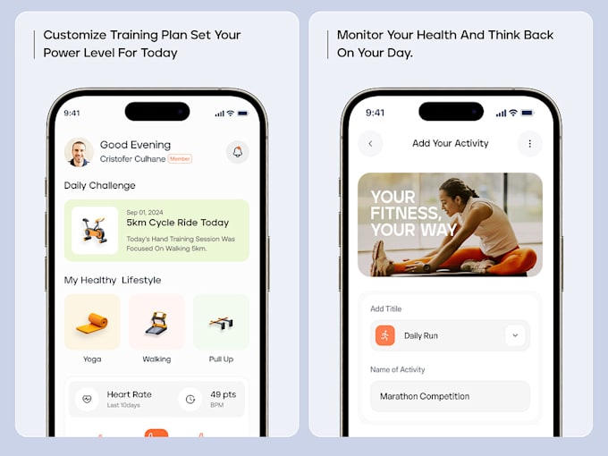 Develop online fitness healthcare mobile app uiux in figma gym app ...