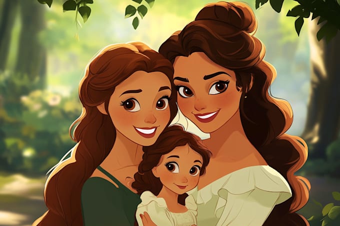 Design a professional disney family portrait by Zaireowe | Fiverr