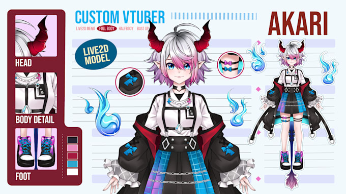 Create live 2d vtuber model, skech up, face rigg, half and full body ...