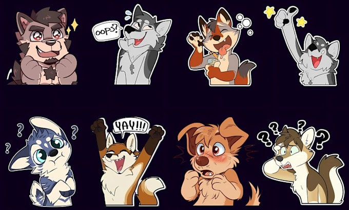 Draw set of nsfw furry telegram sticker discord gif fursona emoji ref ...
