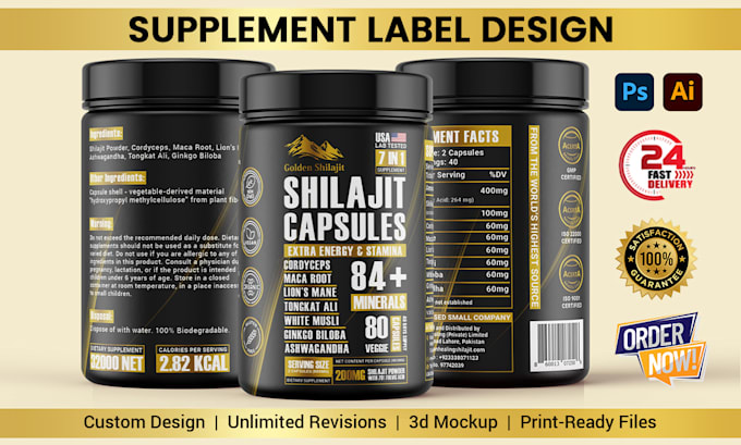 Do custom modern supplement labels with 3d mockup by Hamnamunir123 | Fiverr