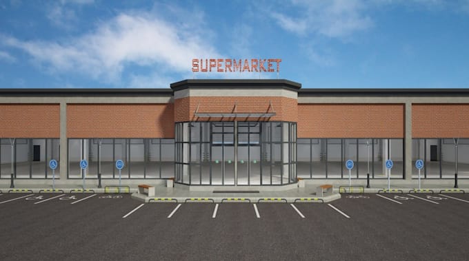 Custom stunning 3d exterior supermarket design with realistic visualize ...