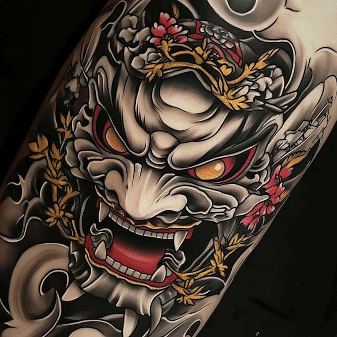Design a japanese hannya mask tattoo for you by Nauqeami | Fiverr