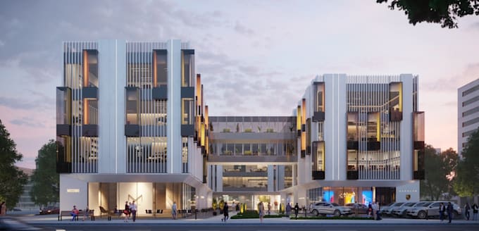 Buildup commercial building, ,render mall exterior, retail store, shop ...