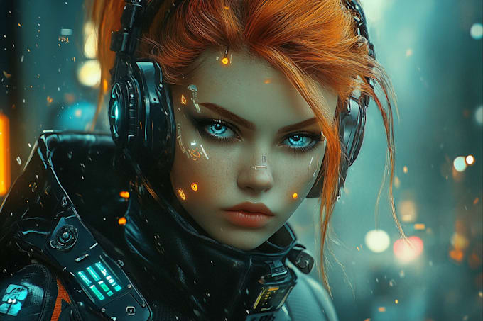 Design stunning sci fi, cyberpunk, portrait art by Tashapnota | Fiverr