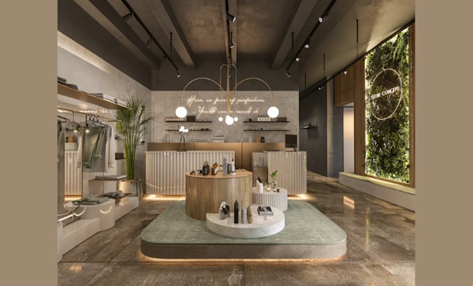 Model 3d retail store interior, exterior design with 3d render in ...