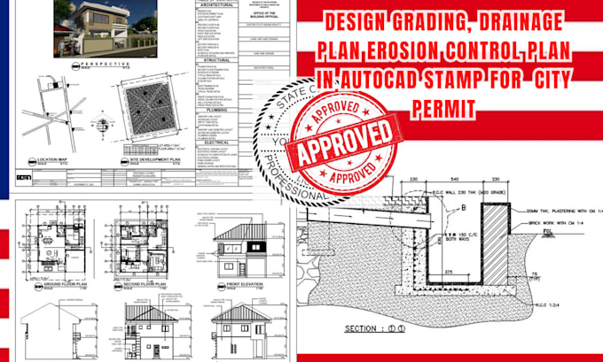 Design grading, drainage plan erosion control plan in autocad stamp ...