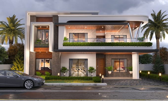 Photorealistic exterior render, residential house elevation, 8k render,apartment by ...