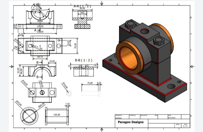 Draft professional mechanical drawings, 2d technical or engineering ...