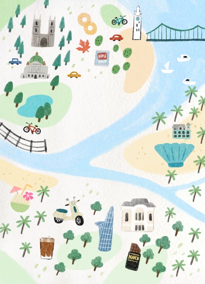 Create map illustration of any place in a unique style by Jdhgrace | Fiverr