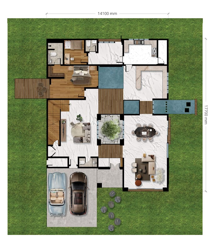 Do floor plan and section rendering in photoshop by Asyhrh | Fiverr