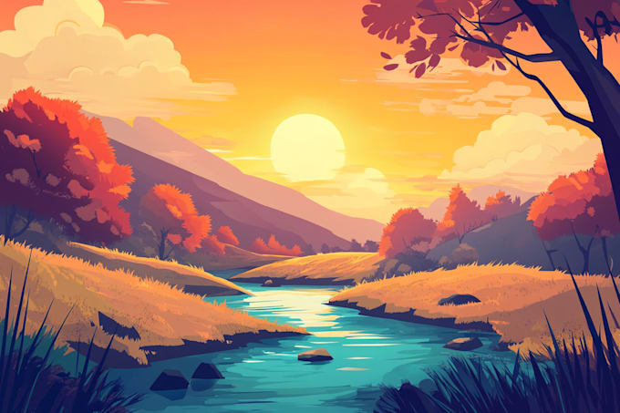 Draw a flat vector landscape background illustration by Arioarles | Fiverr