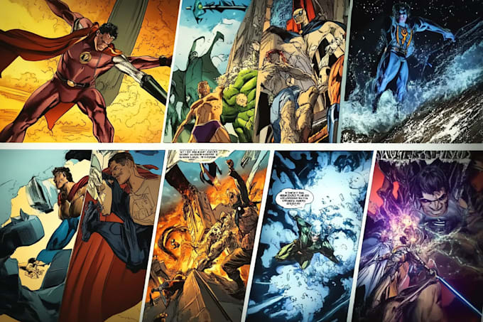 Draw superhero comic art, action comic, comic page storyboard, noir ...