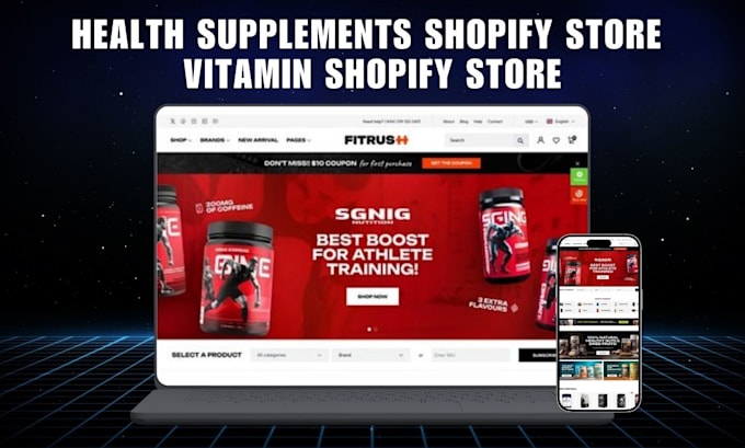 Design profitable health supplement shopify store vitamin store ...