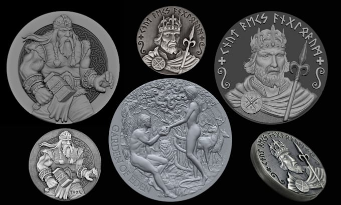 Sculpt 3d coin model, 3d cnc design, 3d bas relief, printable coin, 3d ...