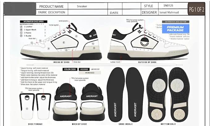 Design tech pack for shoes, footwear, and sneakers tech pack for ...