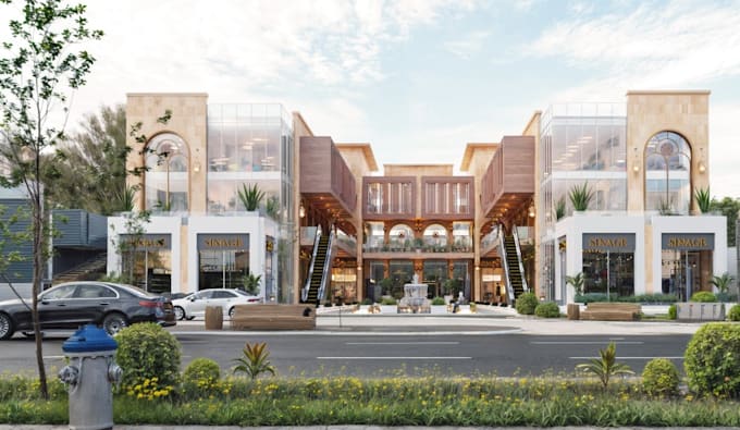 Refurbished 3d shopping mall, grocery store interior ,plaza exterior, cgi render by Lyfrosh | Fiverr